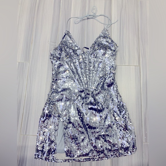 Dresses | Silver Sequins Halter Dress | Poshmark